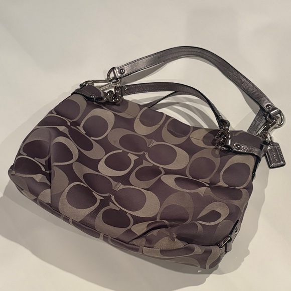 Coach | Bags | Coach Metallic Gray Signature Shoulder Bag | Poshmark